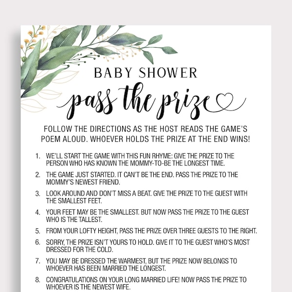 Pass the Prize Coed Baby Shower - Etsy