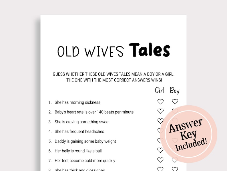 Old Wives Tale Game Old Wives Tales Boy or Girl Baby Shower - Etsy