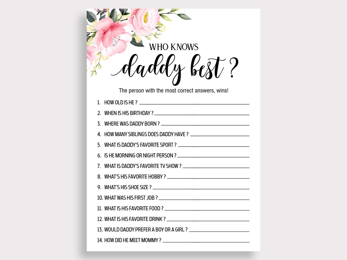 Baby Shower Game Daddy Quiz , Who Knows Daddy Best Game, How Well Do ...
