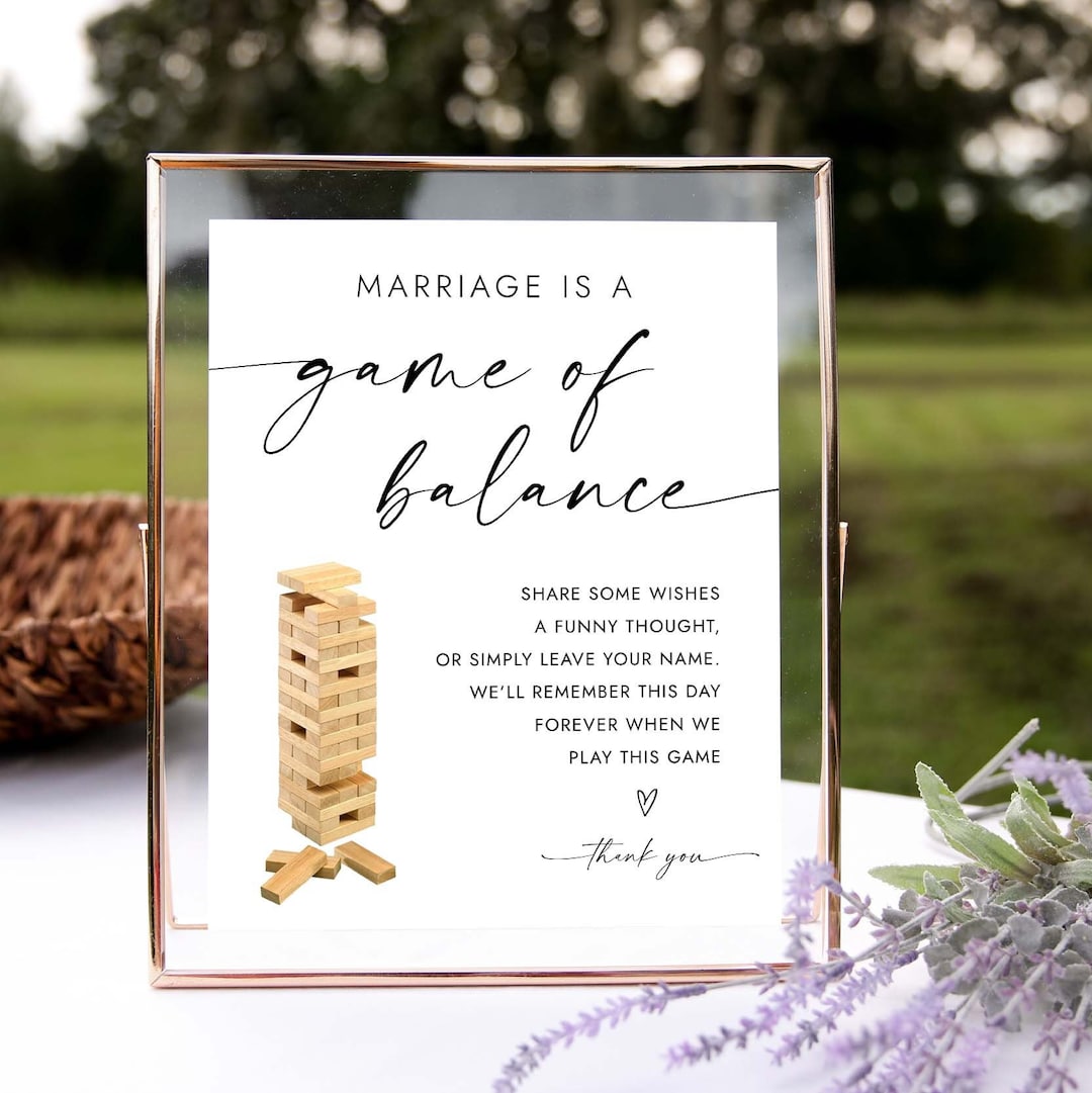 Marriage is a Game of Balance Jenga Game Sign Modern Wedding Jenga Sign ...