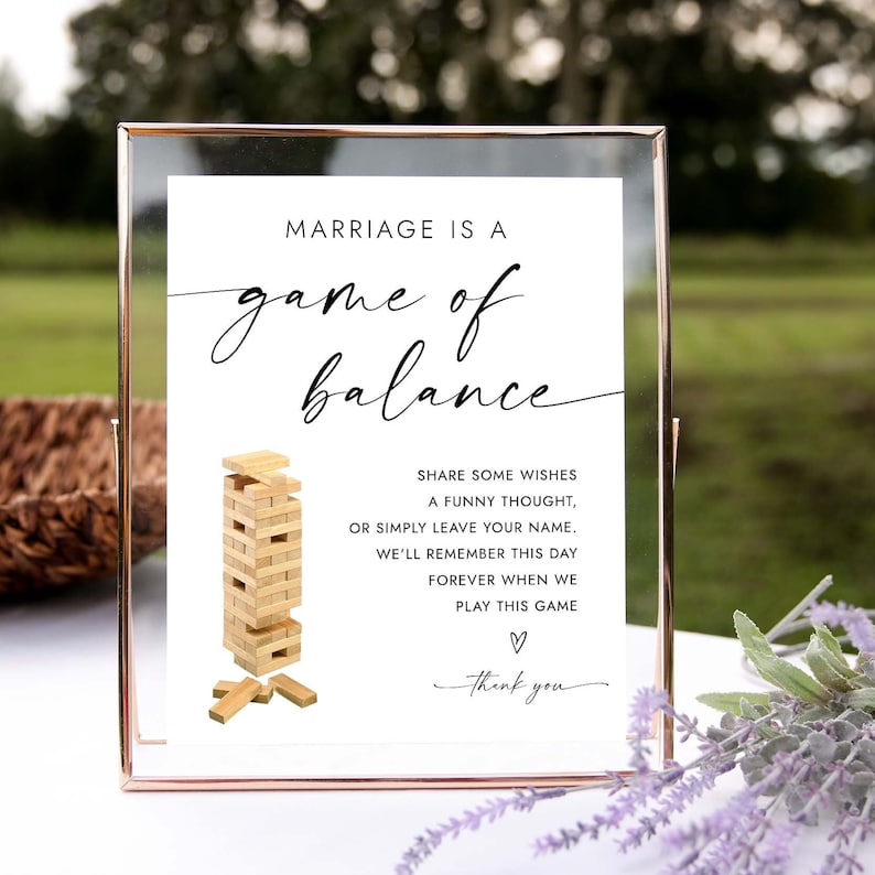 Marriage is a Game of Balance Jenga Game Sign Modern Wedding Jenga Sign ...