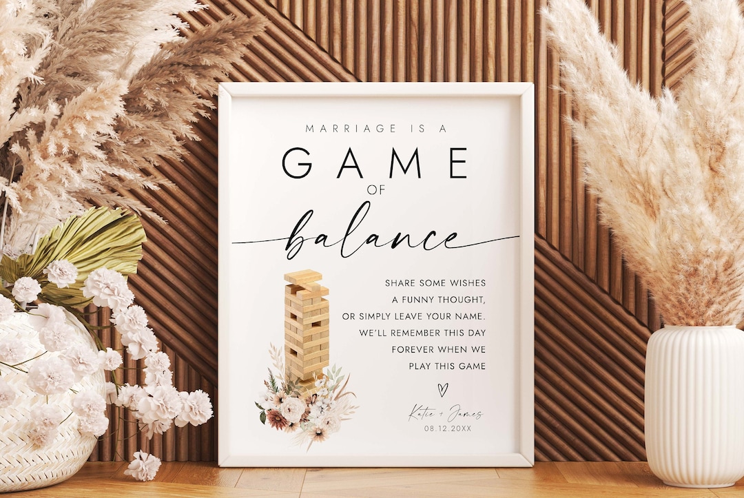 Marriage is a Game of Balance Sign Minimalist Wedding Jenga Guestbook ...