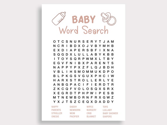 Baby Shower Games Word Search Printable Baby Shower Word Search