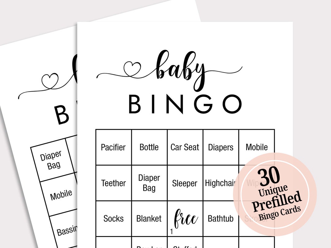 30 Prefilled Baby Shower Bingo Cards Baby Shower Bingo Game Cards Baby ...