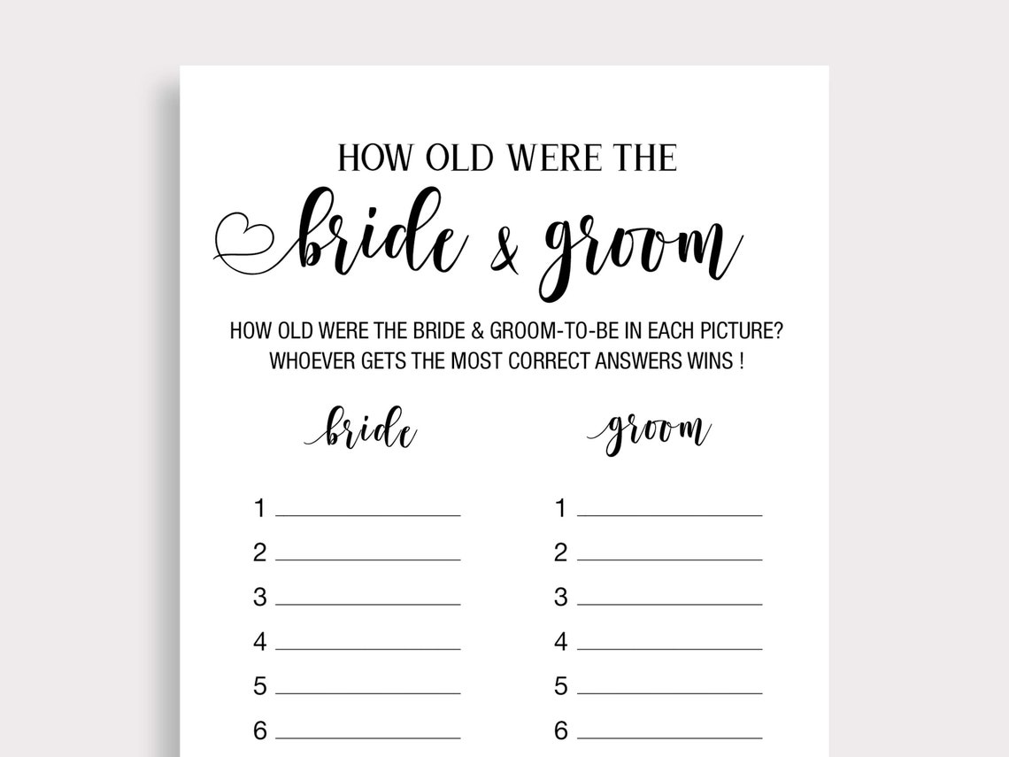 Simple Bridal Shower Photo Game, How Old Were the Bride and Groom Game ...