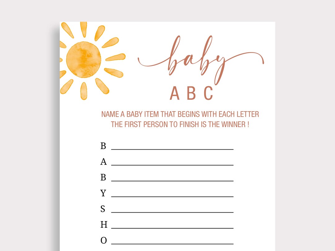 Baby Shower Alphabet Game Baby ABC Game Boho Rainbow Baby Shower ...