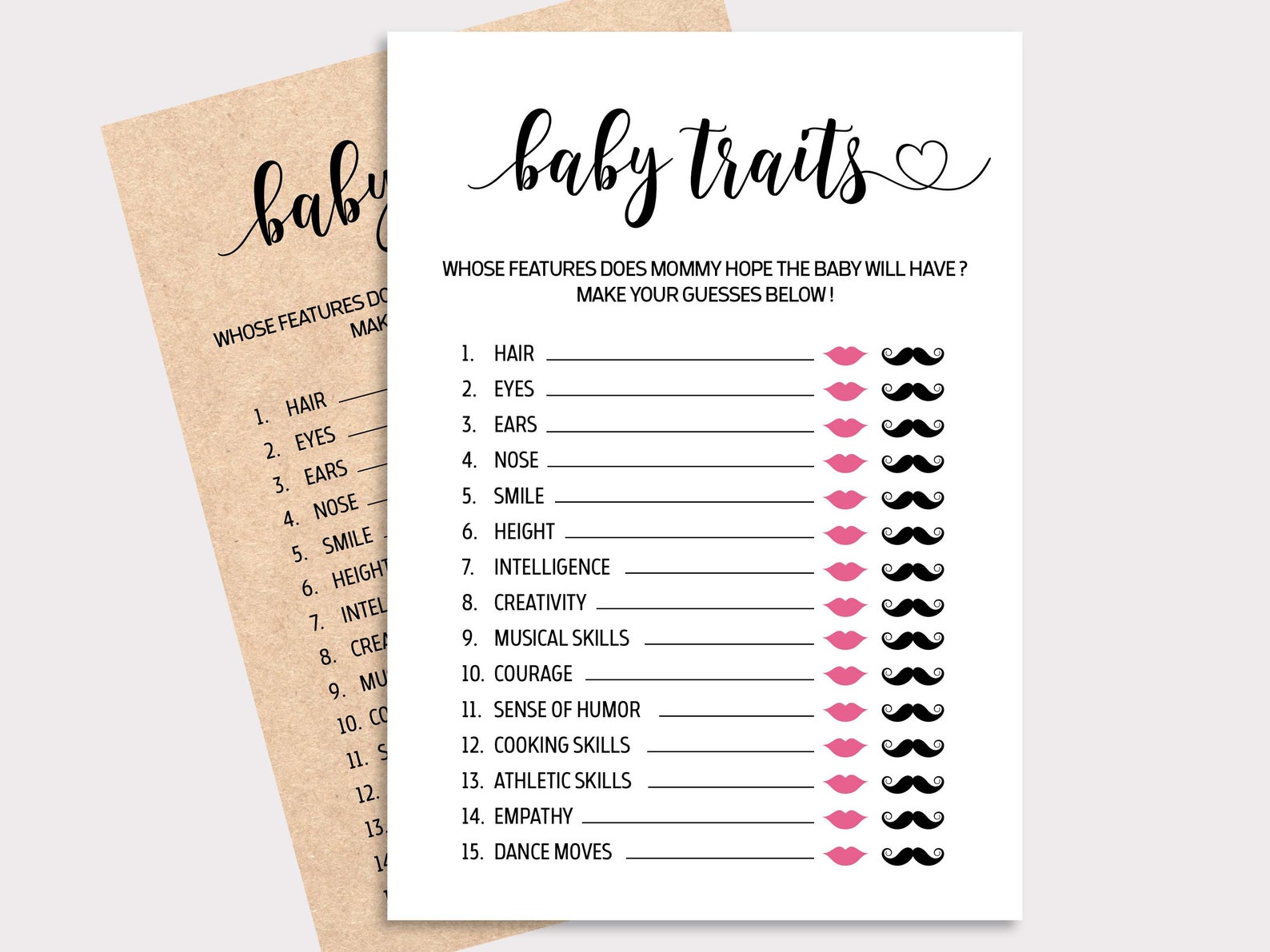 Baby Traits Game Rustic Baby Shower Activity Games for Baby - Etsy