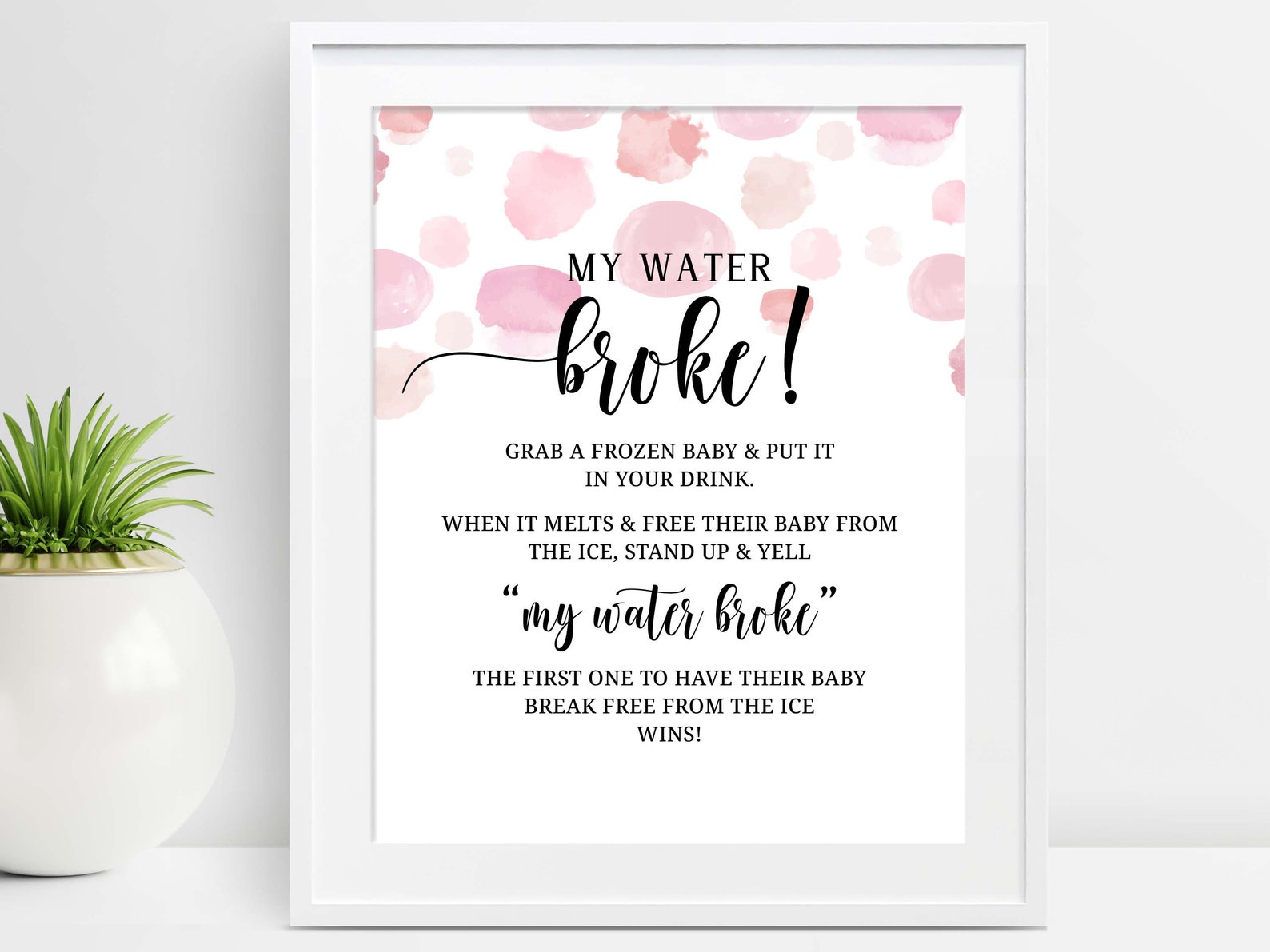 My Water Broke Game Printable Baby Shower Game Frozen Baby Game Ice Cube Pink Girl Baby Shower ...