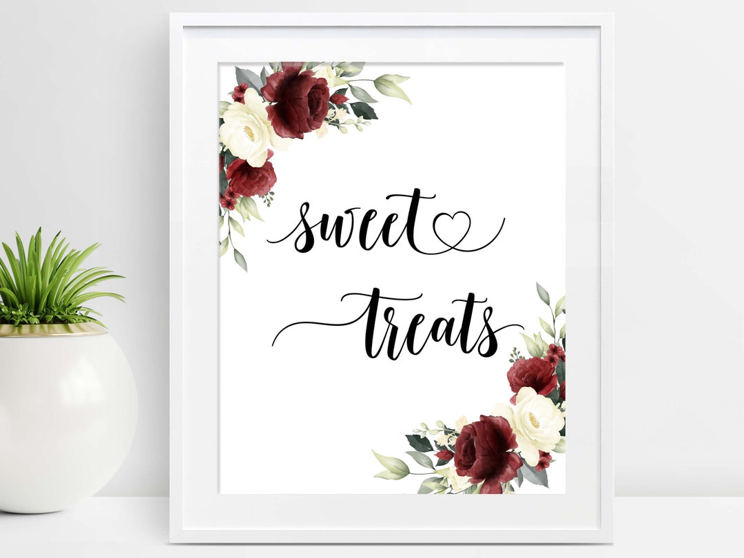 Sweet Treats Sign, Desserts Table Sign, Treats Table Sign, Burgundy ...