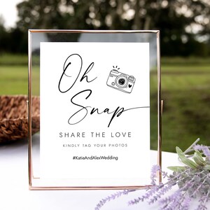 Minimalist Wedding Photo Sign Wedding Social Media Hashtag Sign Oh Snap ...
