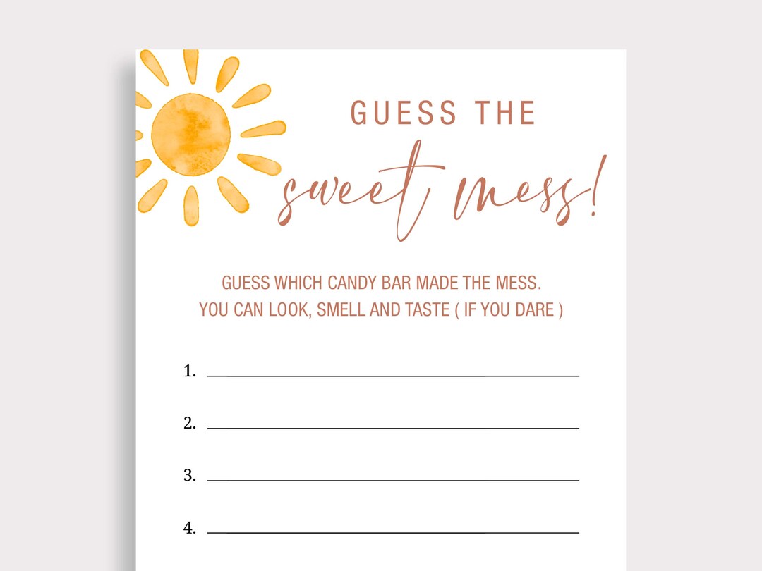 Guess the Sweet Mess Game Dirty Diaper Game Candy Bar Game Sun Baby ...