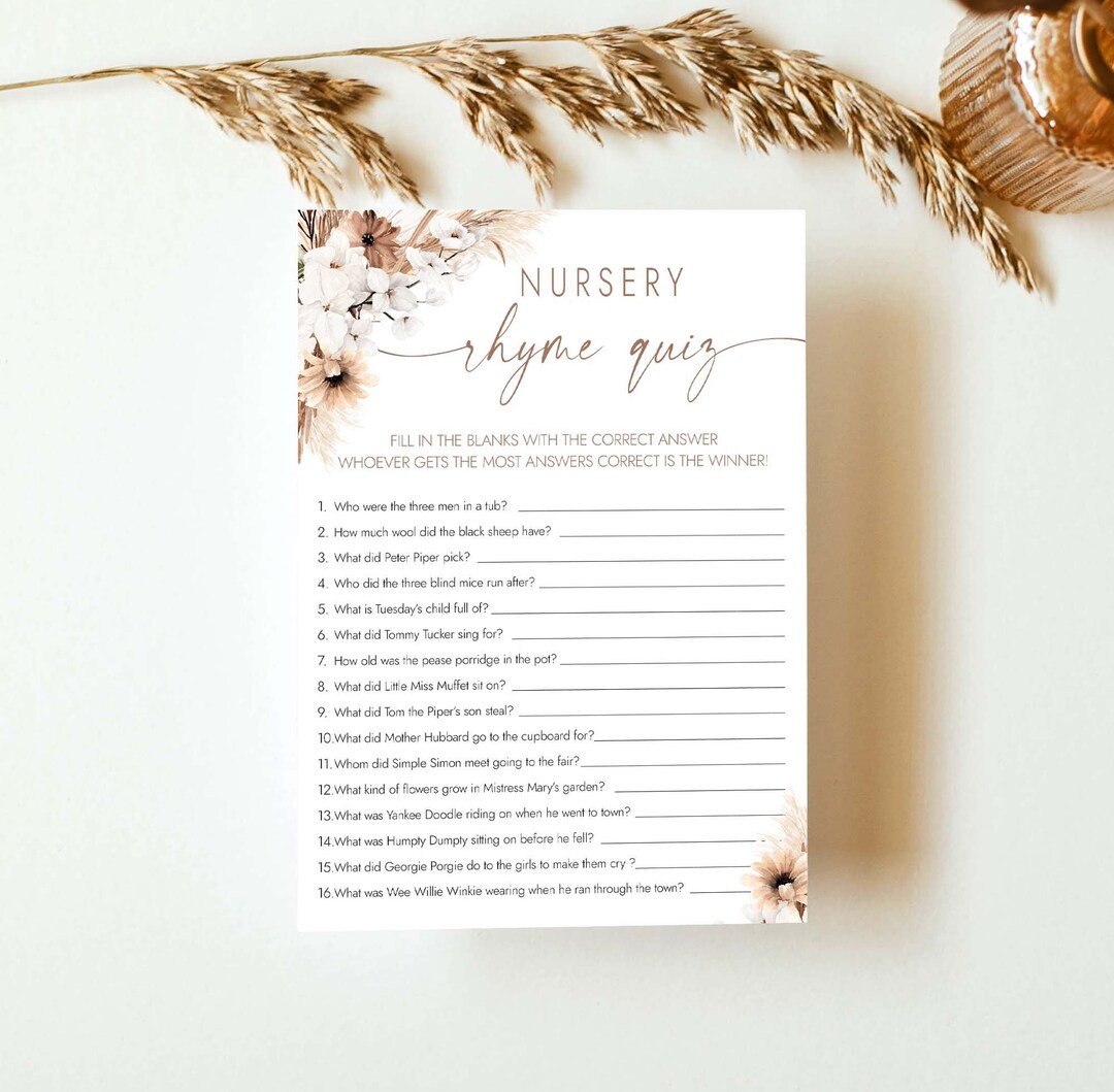 Nursery Rhyme Game Guess the Nursery Rhyme Game Boho Baby Shower Rhyme ...