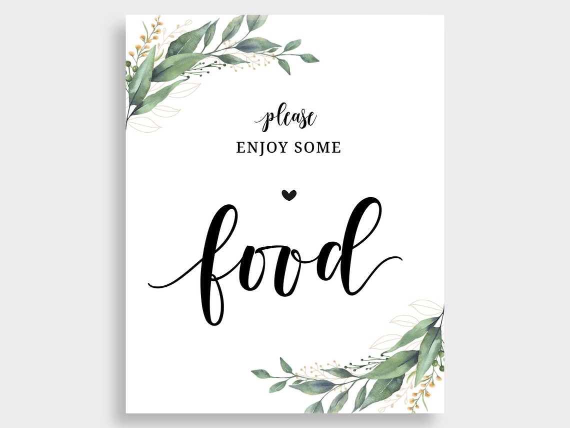 Food Sign Printable, Enjoy Some Food Sign, Greenery Food Table Sign ...