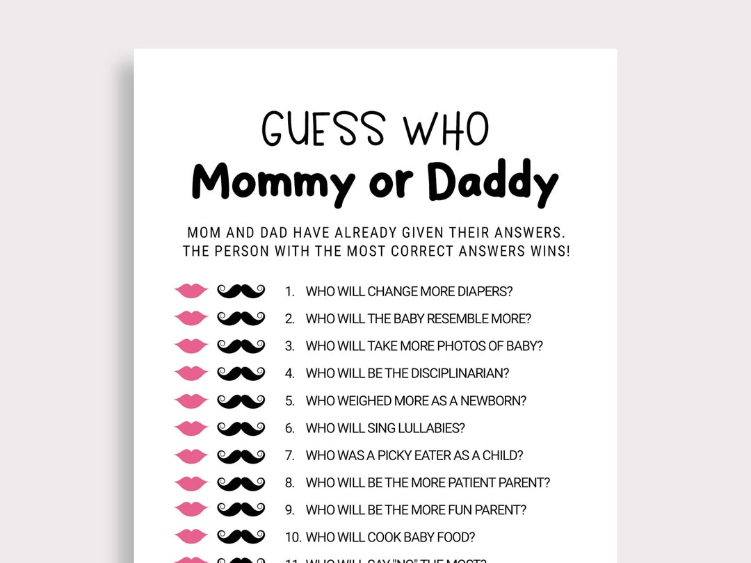 Baby Shower Guess Who Game Guess Who Mommy or Daddy Game Baby Shower ...