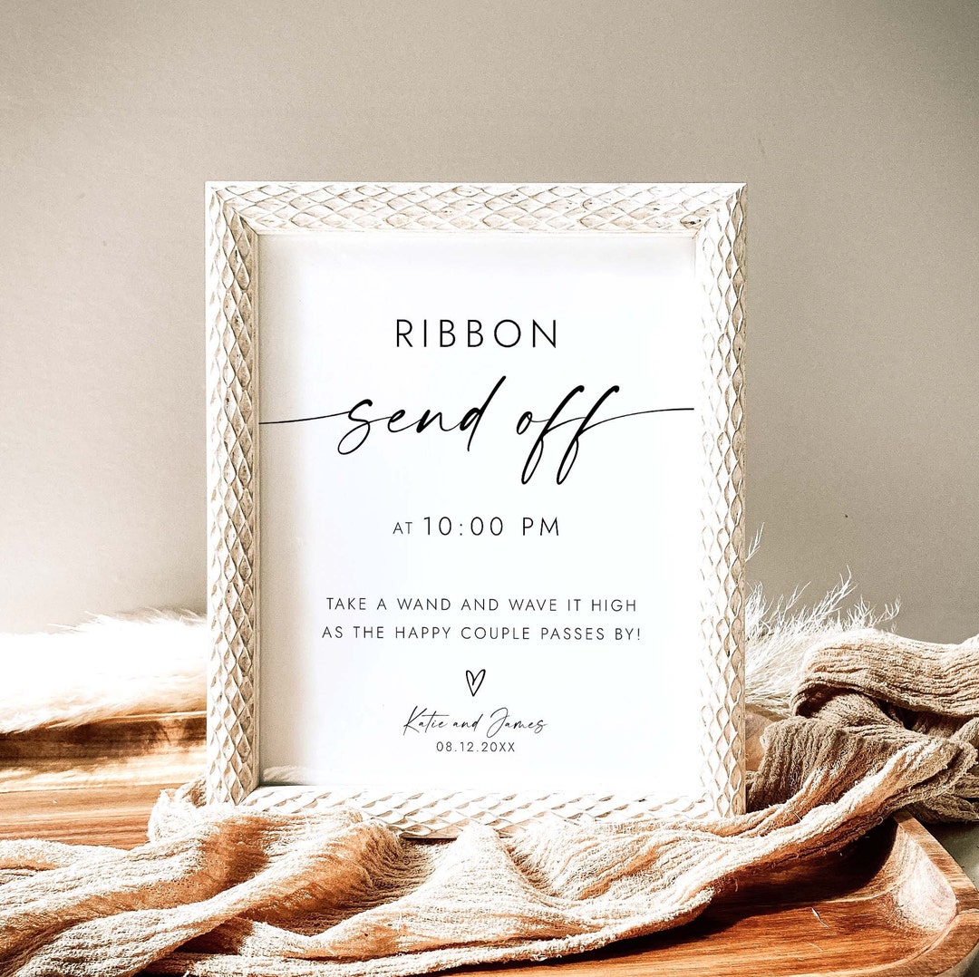 Ribbon Send off Sign Minimalist Wedding Send off Sign Ribbon Wand Sign ...