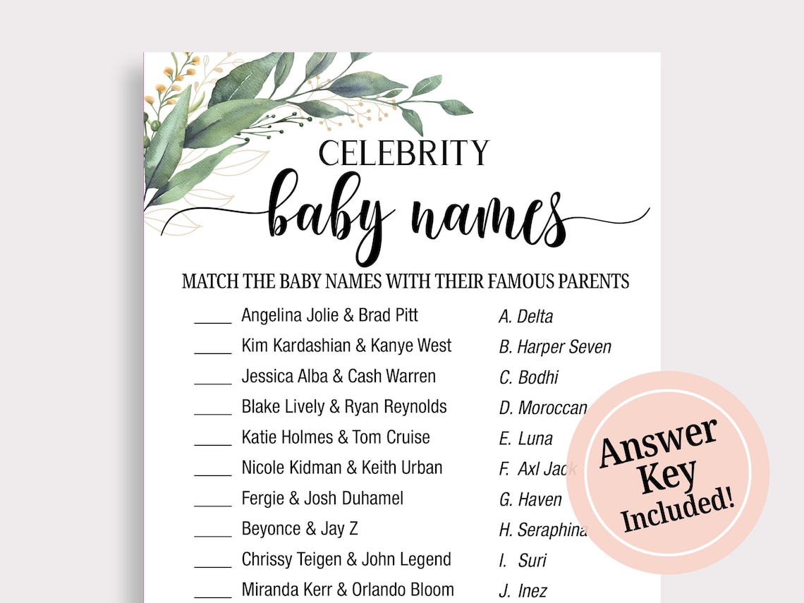 Celebrity Baby Name Game Celebrity Baby Shower Game Guess - Etsy