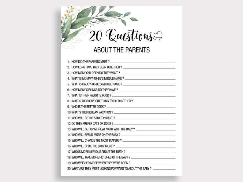 Who Knows Mommy and Daddy Best Game 20 Questions About the Parents Baby ...