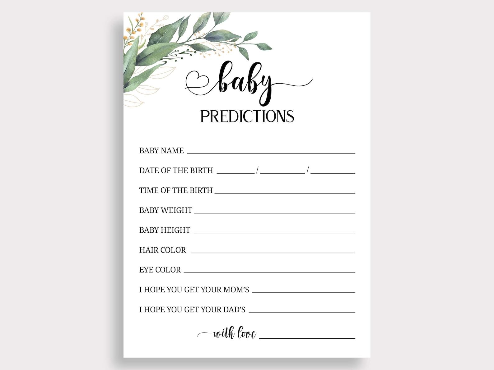 Baby Prediction Cards Baby Predictions Baby Guesses Card Guess the Baby ...