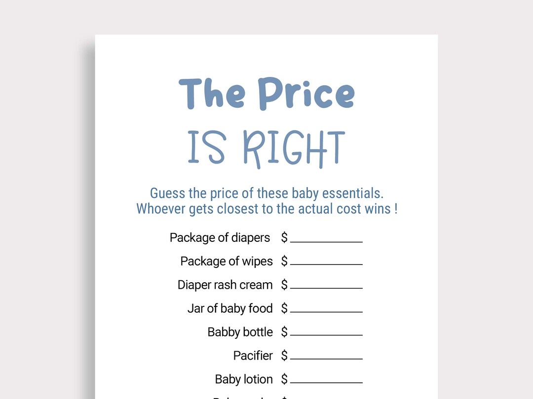 The Price is Right Game Boy Baby Shower Game Blue Baby Shower Game ...