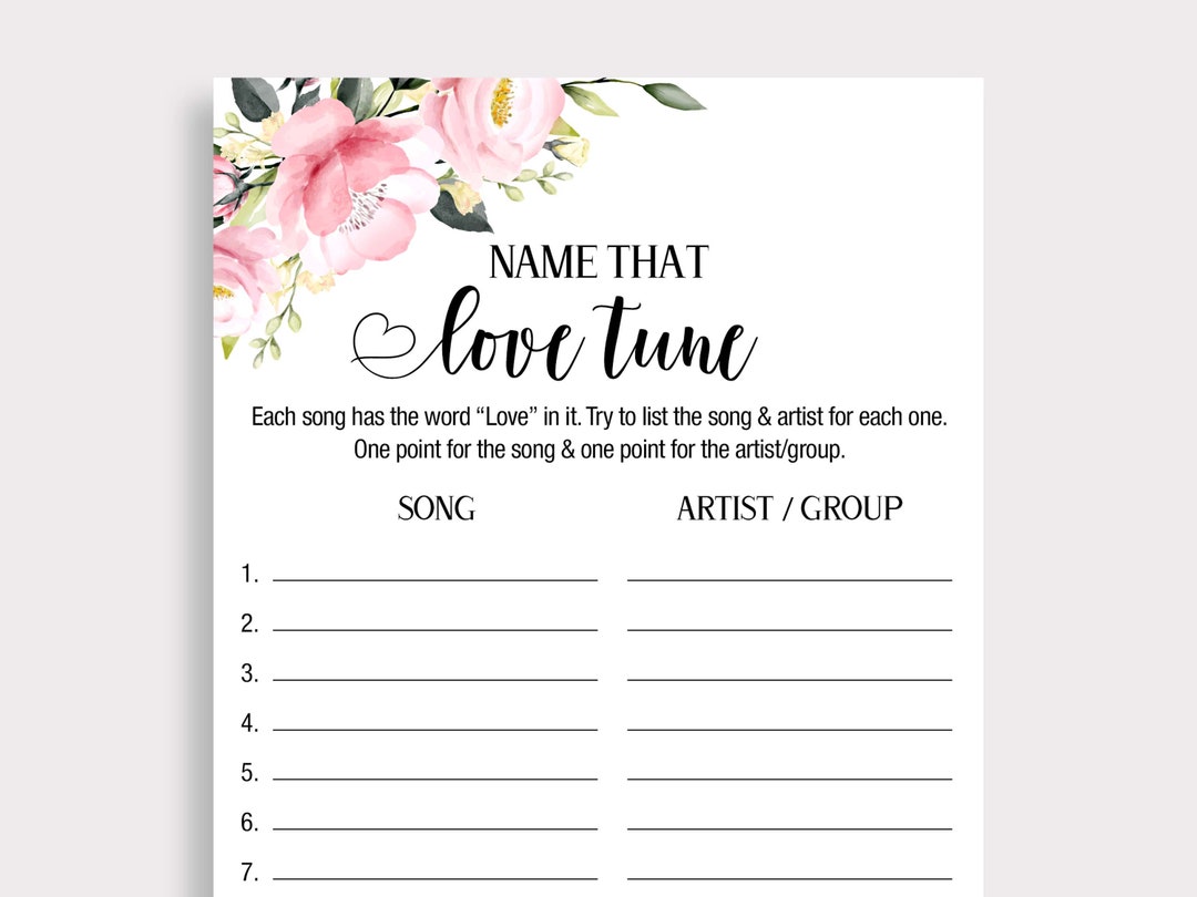 Name That Love Song, Name That Love Tune, Printable Bridal Shower Games ...