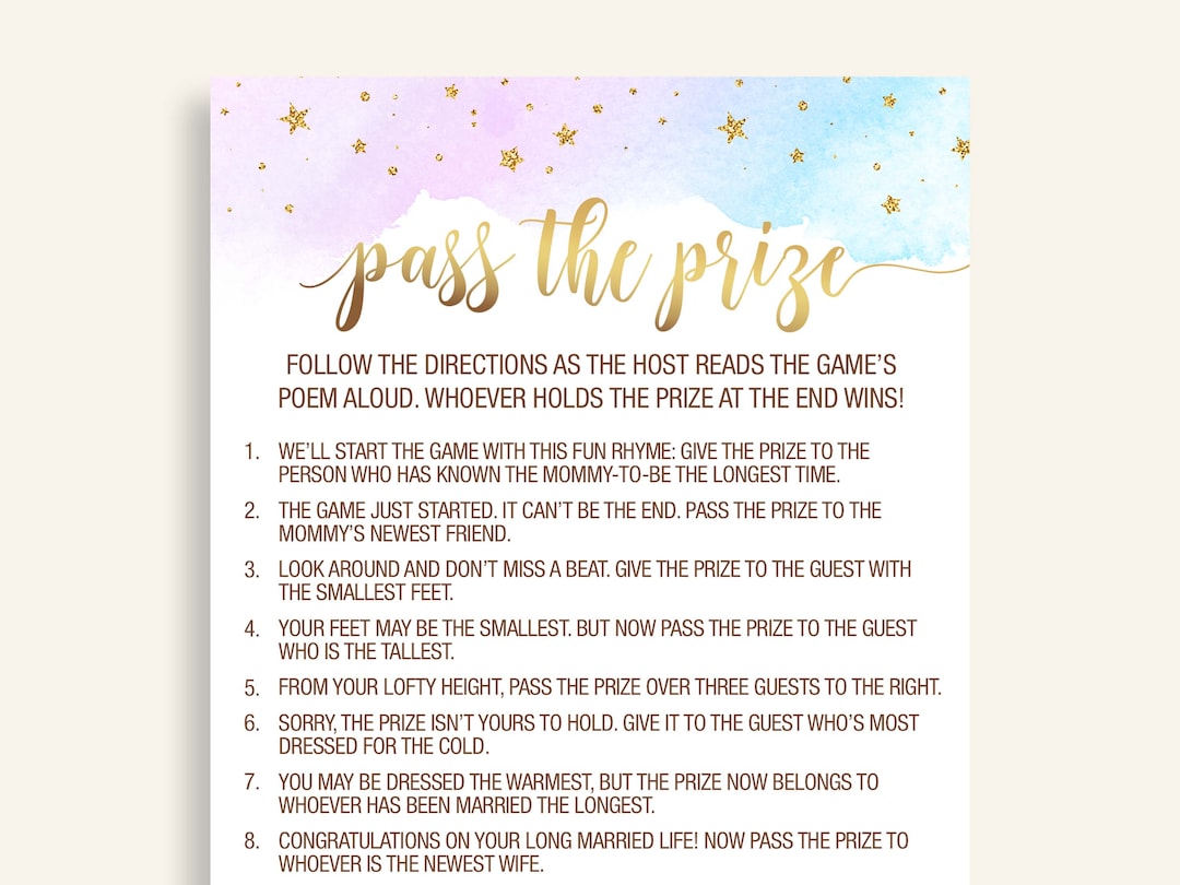 Pass the Prize Game Pass the Gift Poem Baby Shower Rhyme Game Gender ...