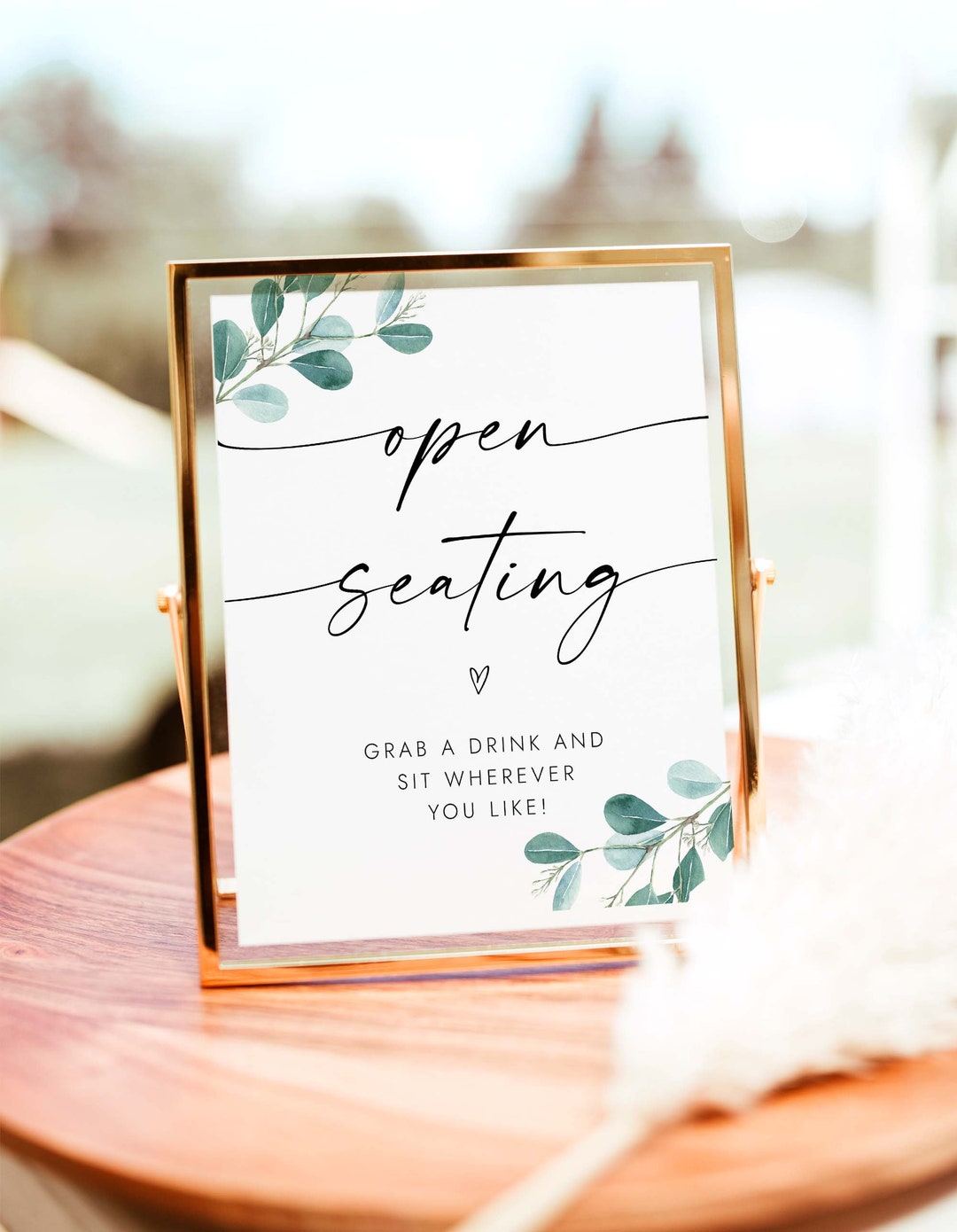 Open Seating Sign Take a Seating Sign Sit Anywhere Greenery Wedding ...