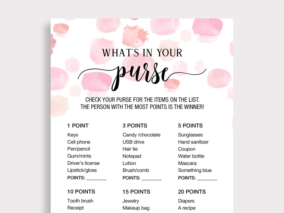 What's in Your Purse Baby Shower Game What is in Your Purse Game ...