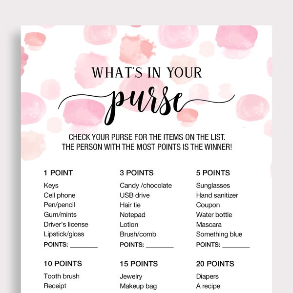 Whats in Your Purse Baby Shower Game - Etsy