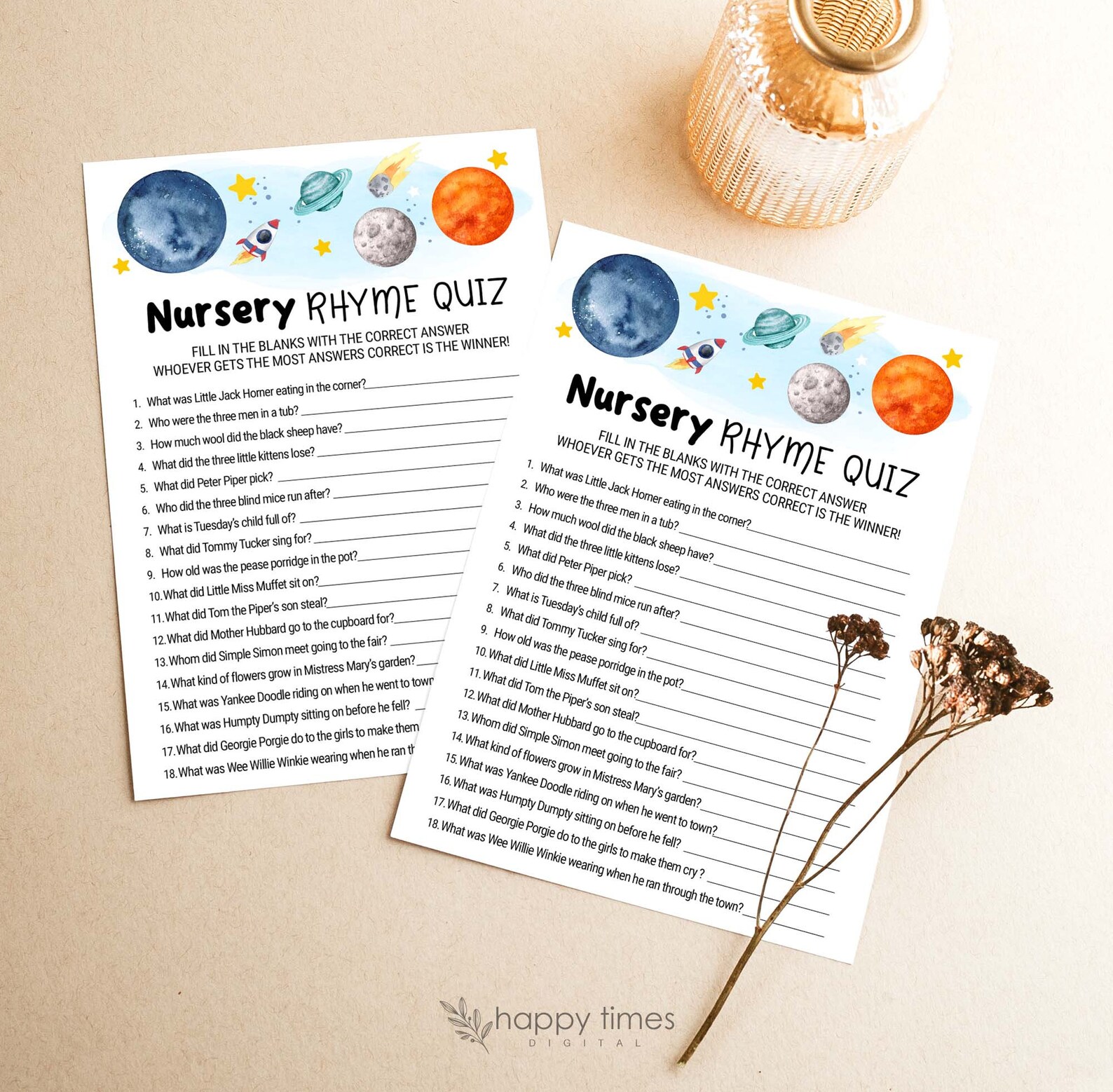 Nursery Rhyme Game Nursery Rhyme Quiz Planets Baby Shower Game Outer ...