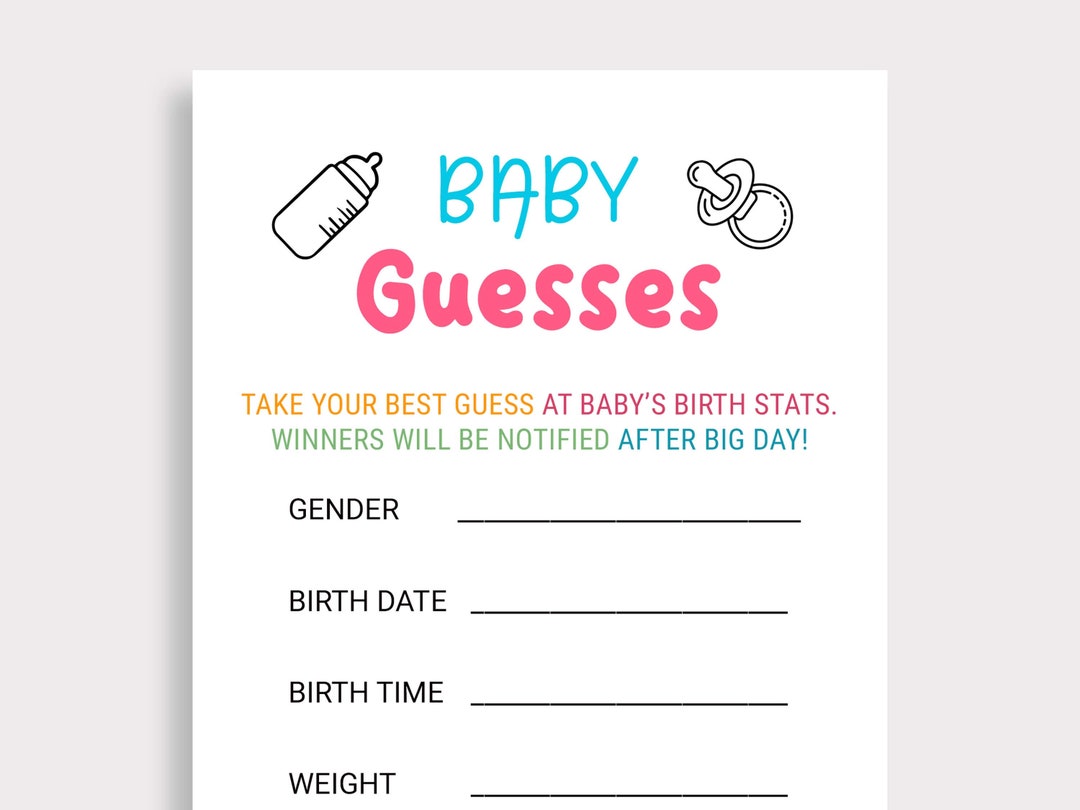 Gender Reveal Baby Shower Baby Predictions Baby Guesses Guess the Baby ...
