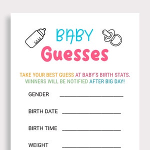 Gender Reveal Baby Shower Baby Predictions Baby Guesses Guess the Baby ...