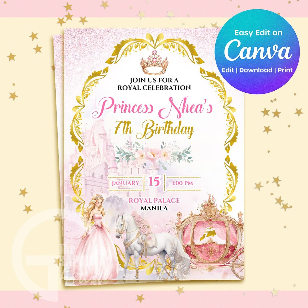Princess Theme Invitation Printable Template - Etsy