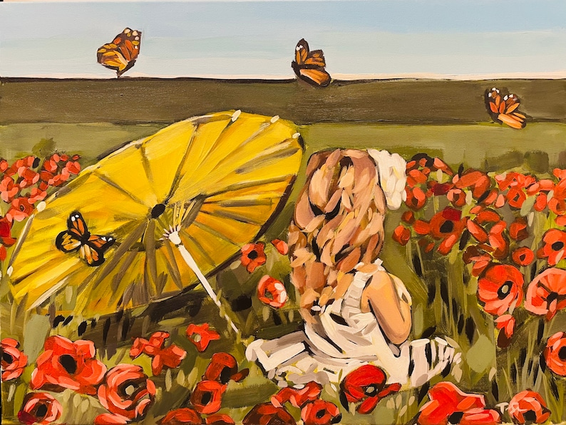 Acrylic Painting of Girl in Poppy Field - Etsy