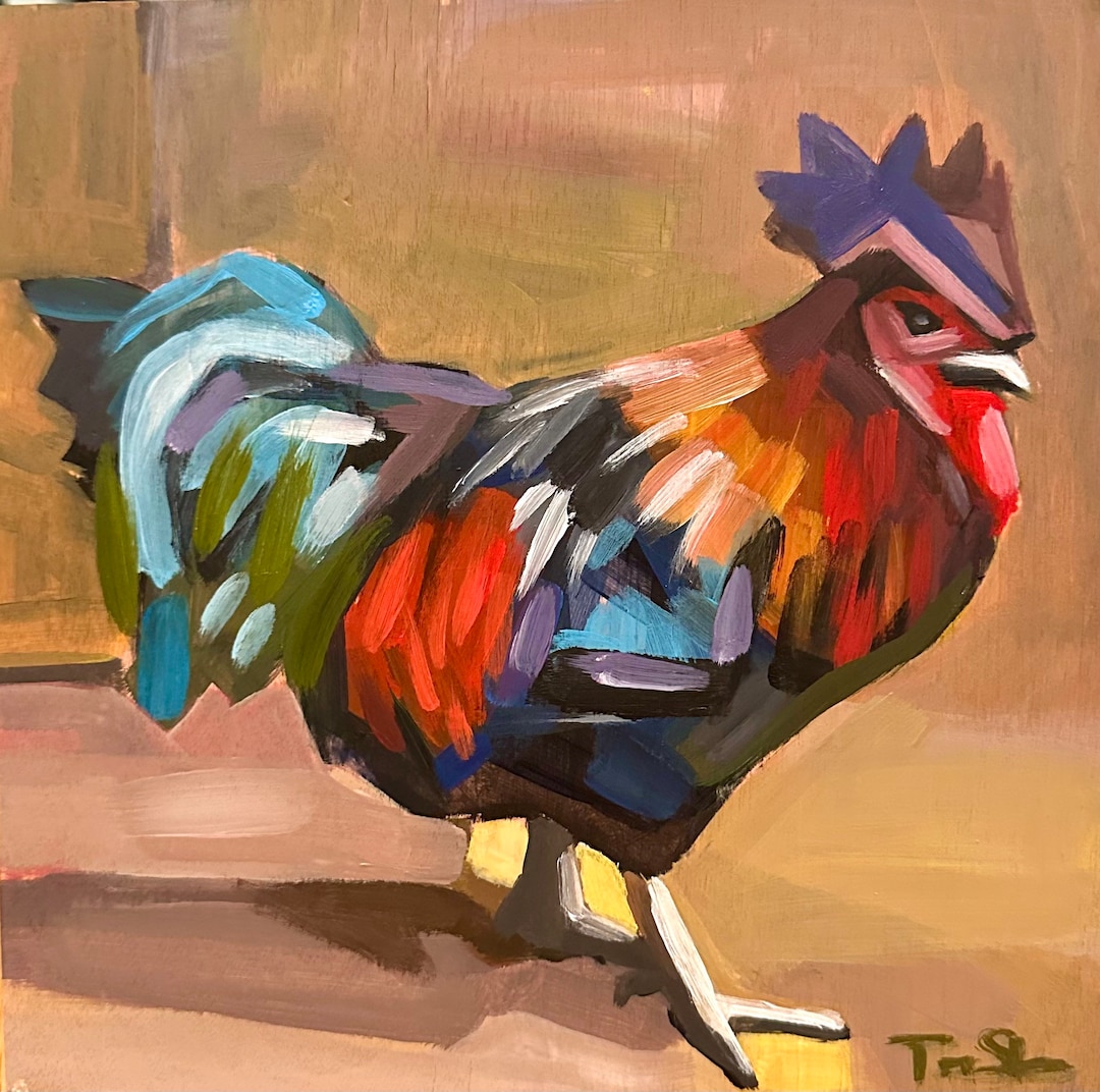 Original Acrylic Painting of Rooster - Etsy