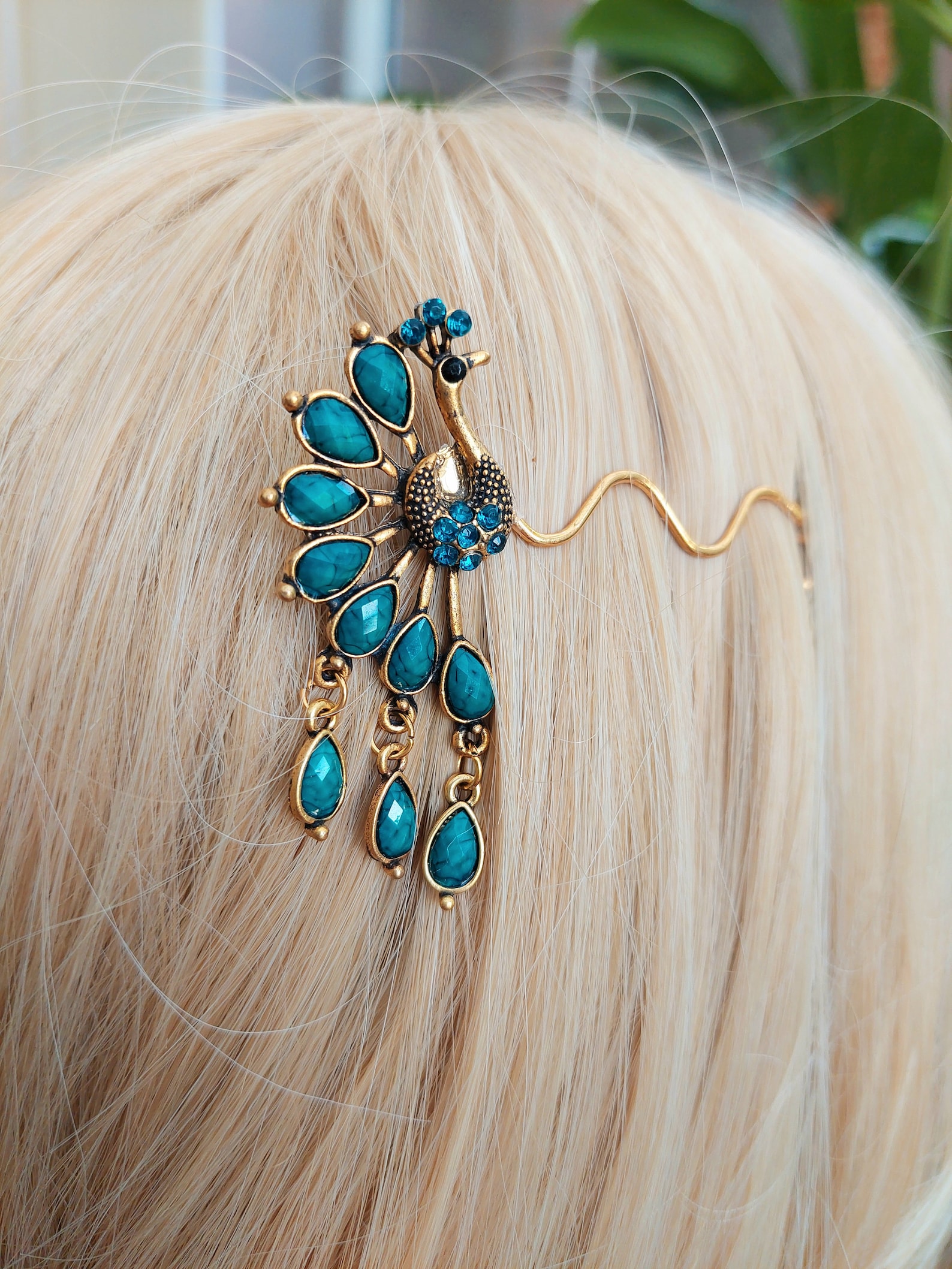 Fancy Peacock Pin, Turquoise Peacock Hair Pin, Bird Accessories, Teal ...
