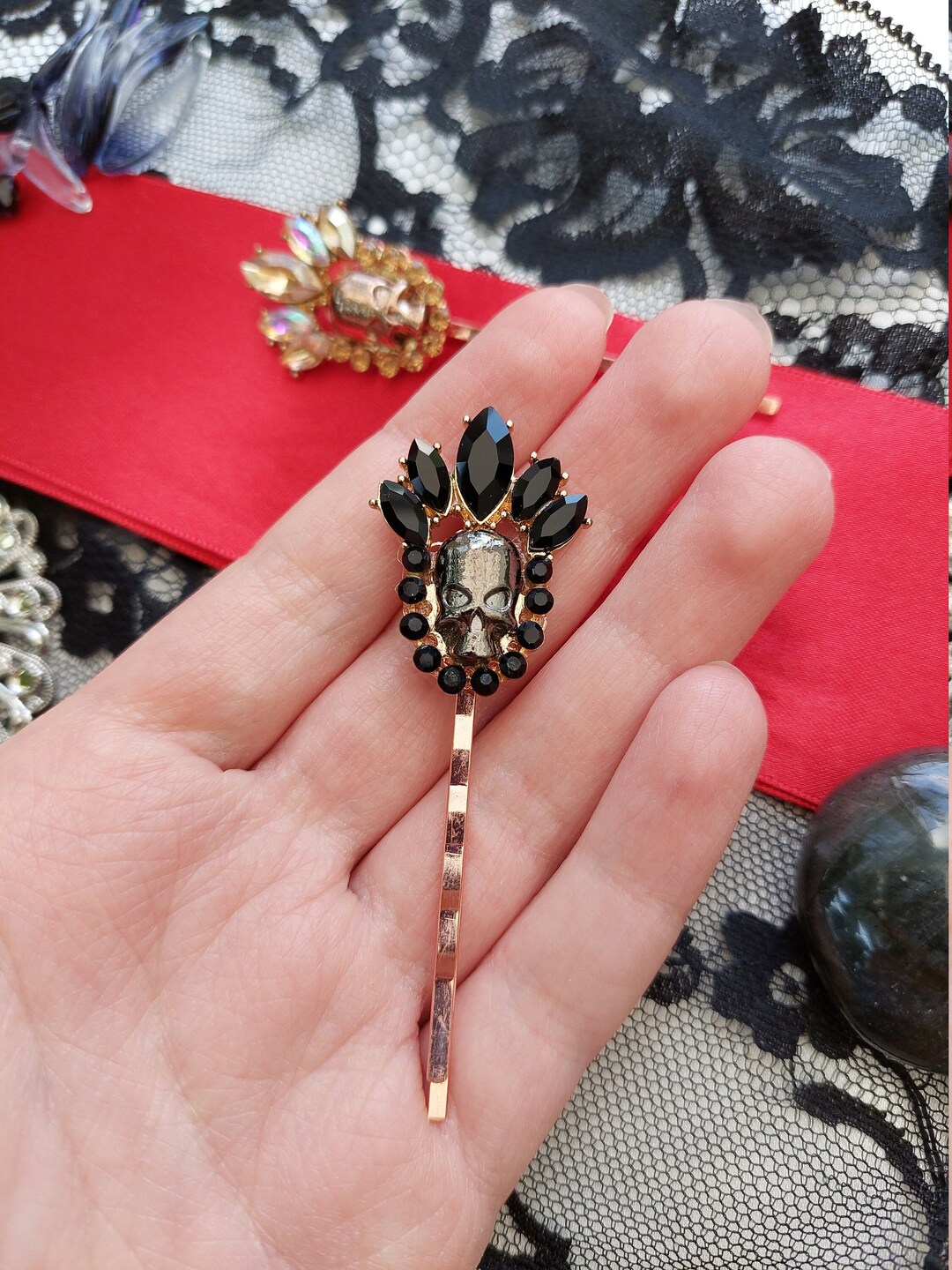 Skull Gothic Hair Pin, Goth Black Hair Accessories, Pirate Accessory ...