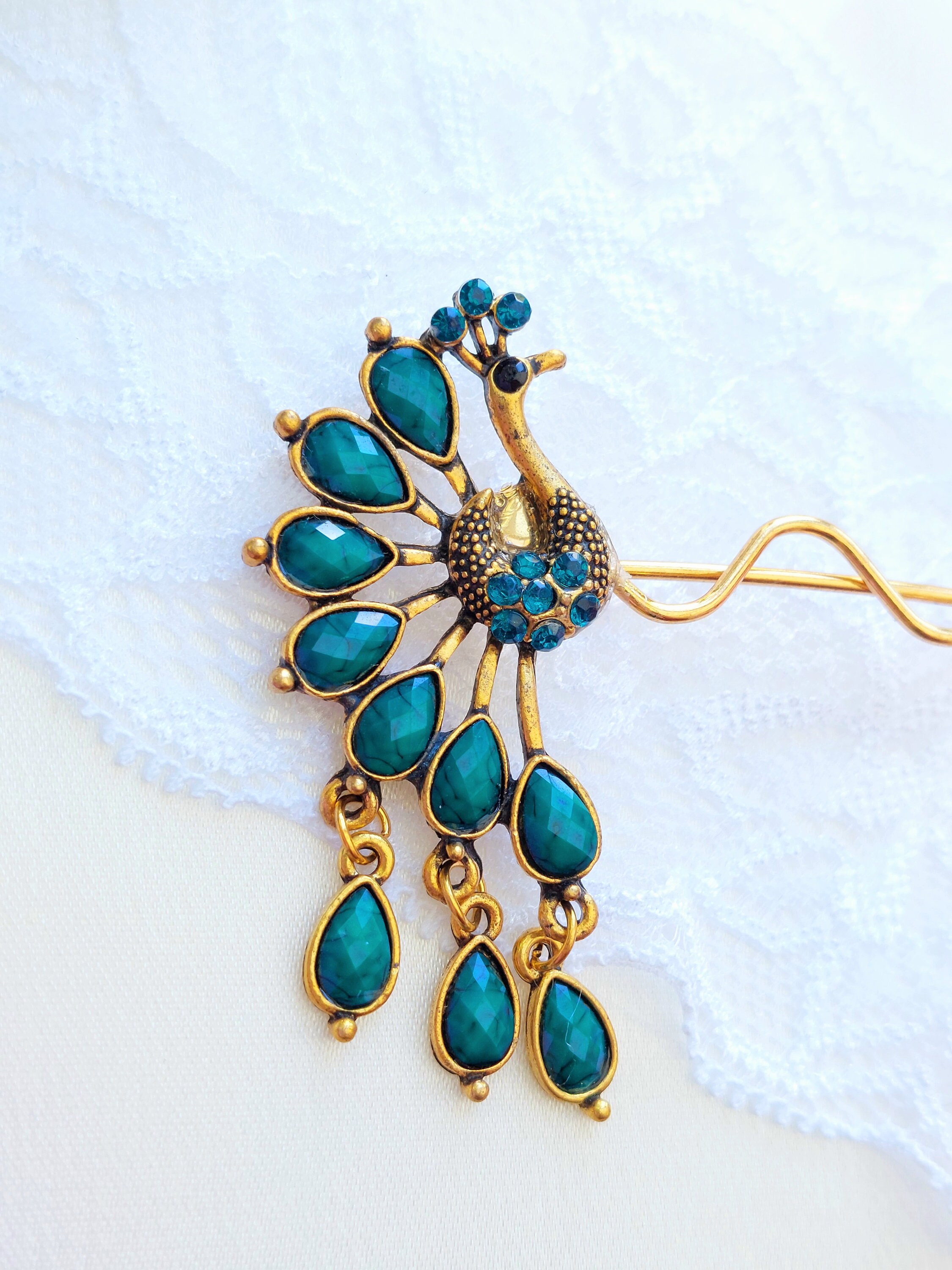 Fancy Peacock Pin, Turquoise Peacock Hair Pin, Bird Accessories, Teal ...