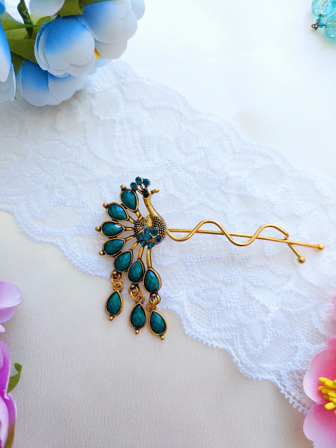 Fancy Peacock Pin, Turquoise Peacock Hair Pin, Bird Accessories, Teal ...