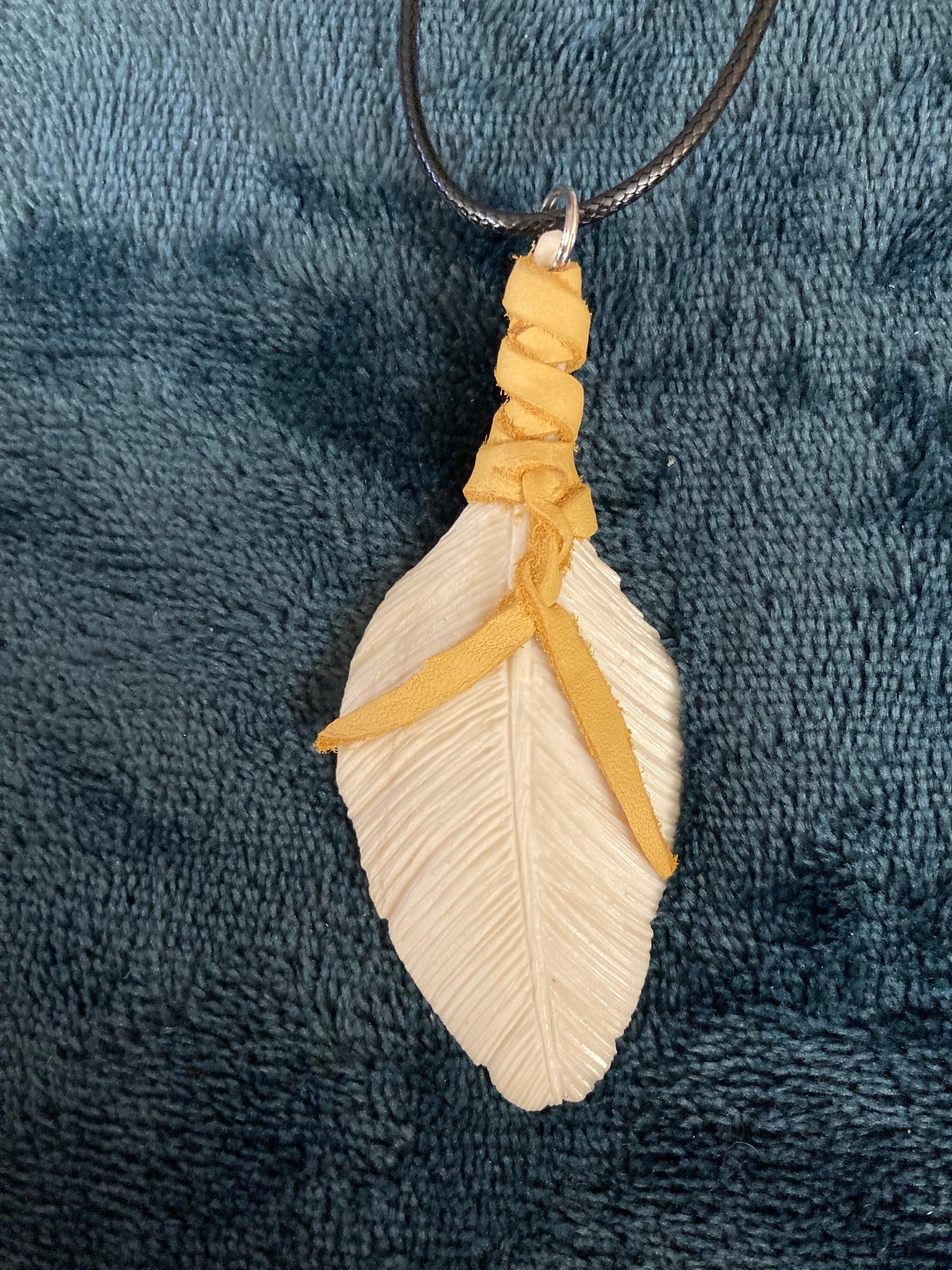 Hand Carved Jewelry, Bone Feather Necklace - Etsy