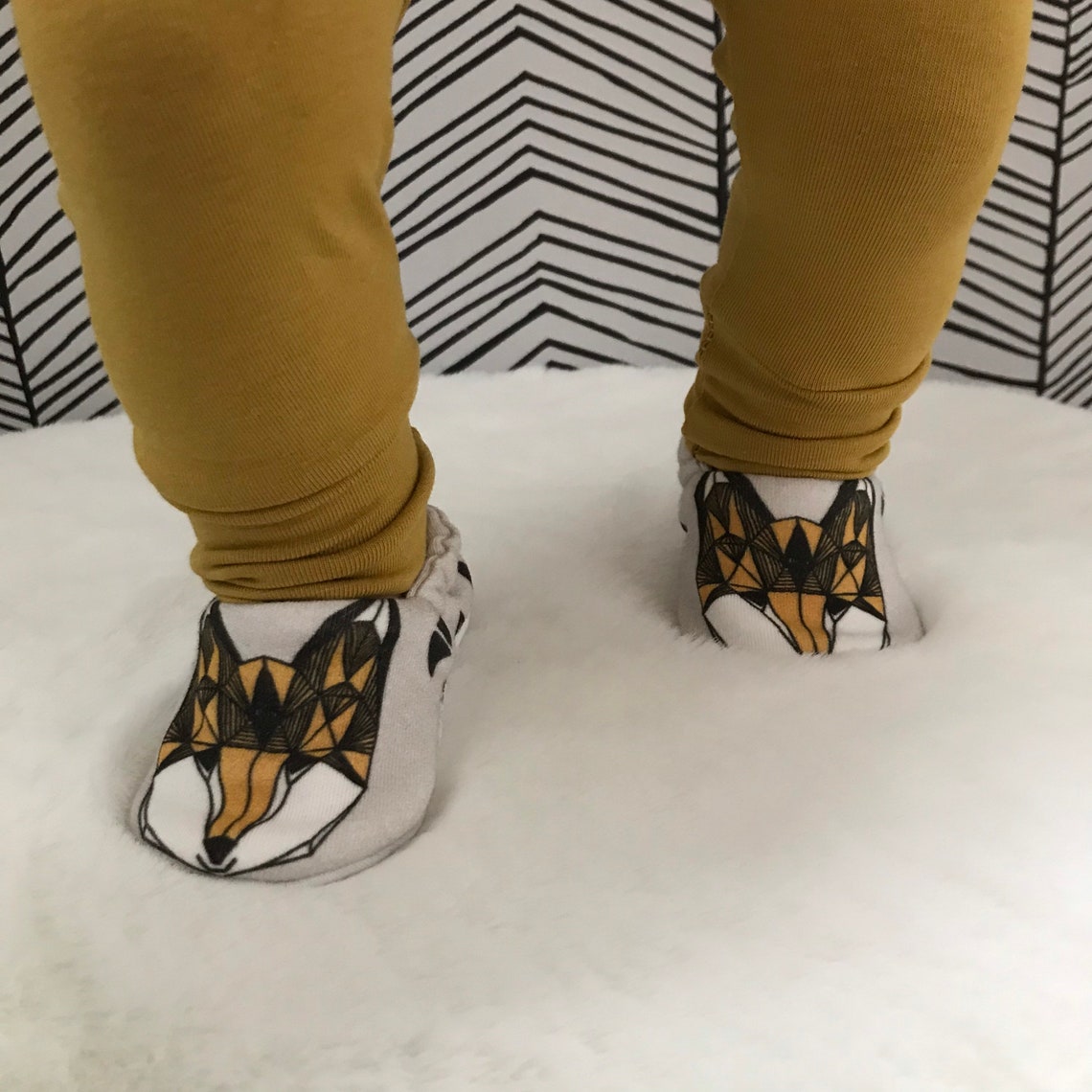 Fox Shoes Geometric Foxes Crib Shoes Orange Pram Shoes Modern - Etsy UK