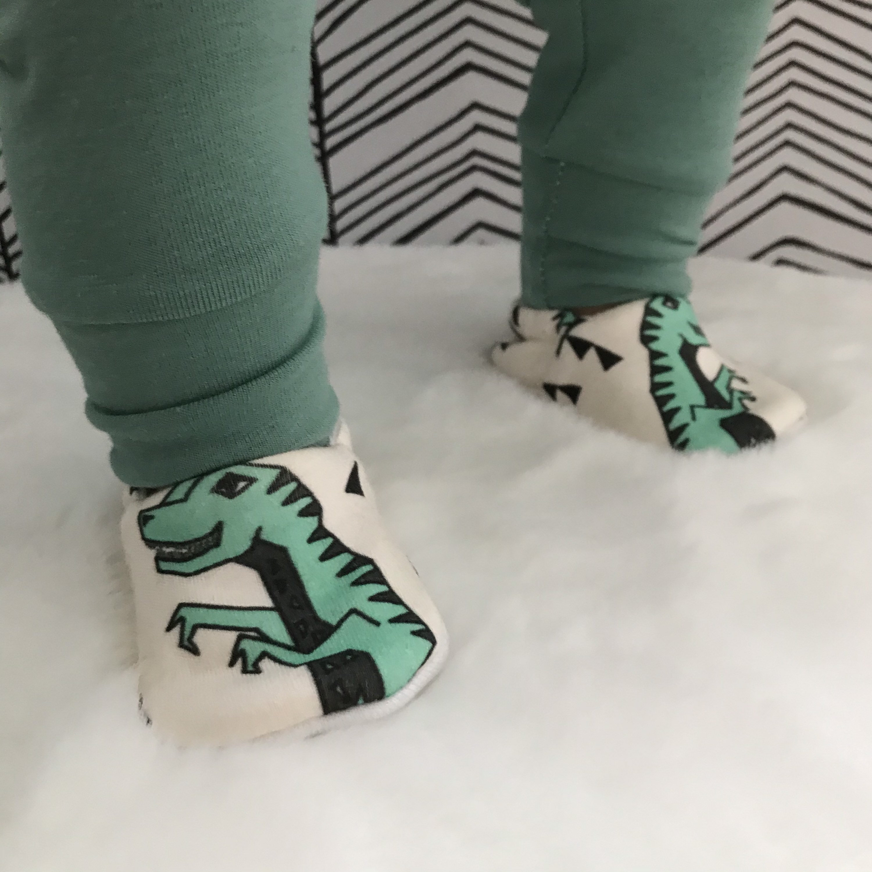 T-rex Dinosaurs Kids Shoes Green Pram Shoes Modern Moccasins Soft Sole ...