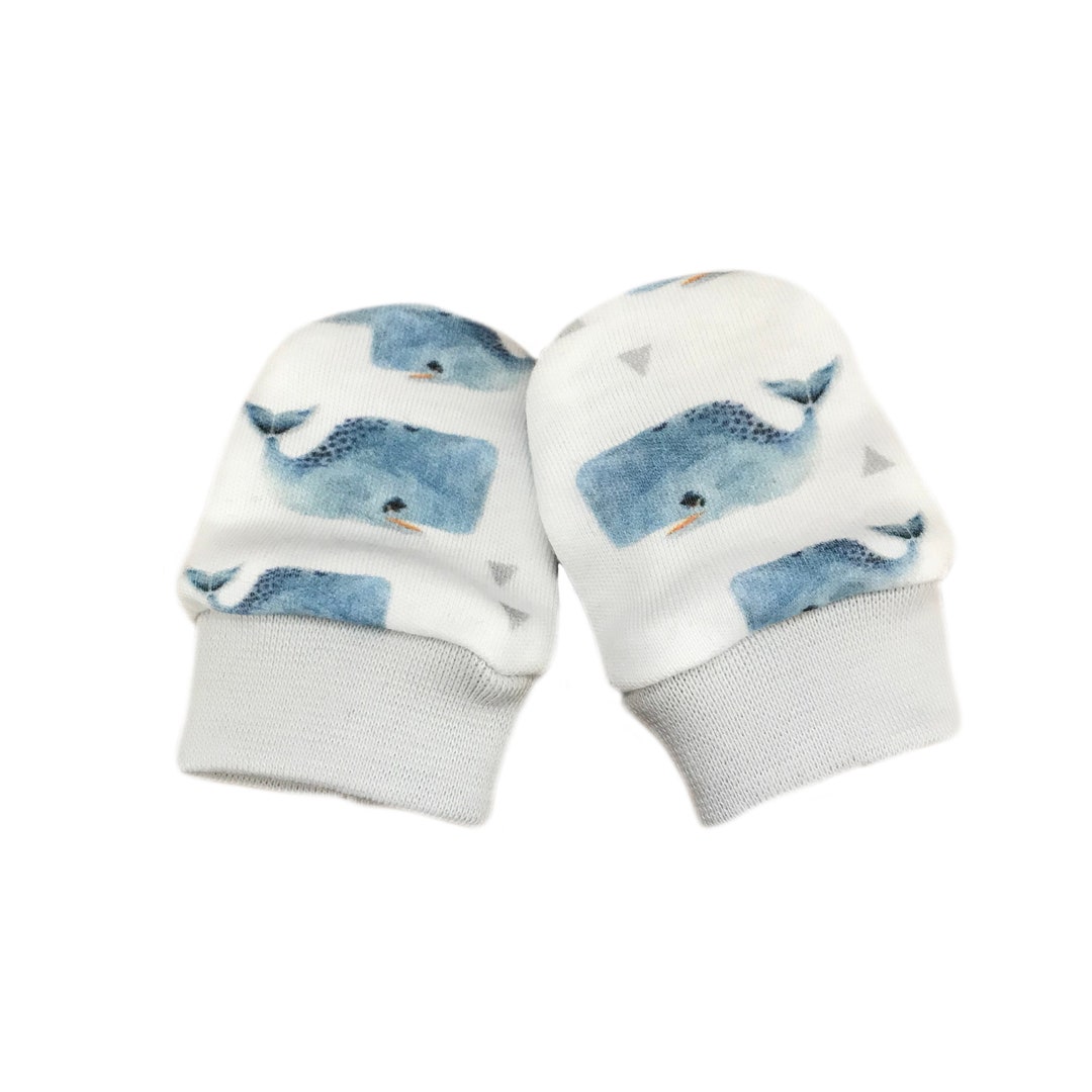 Blue Whales Baby Mittens Scratch Mittens No Scratch Mitts Organic ...
