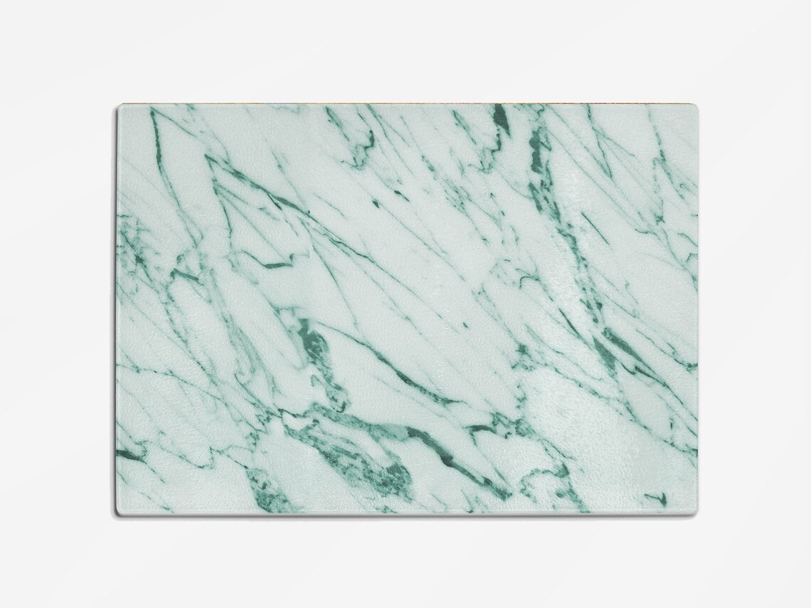 Glass Cutting Board White and Green Marble-look Design - Etsy