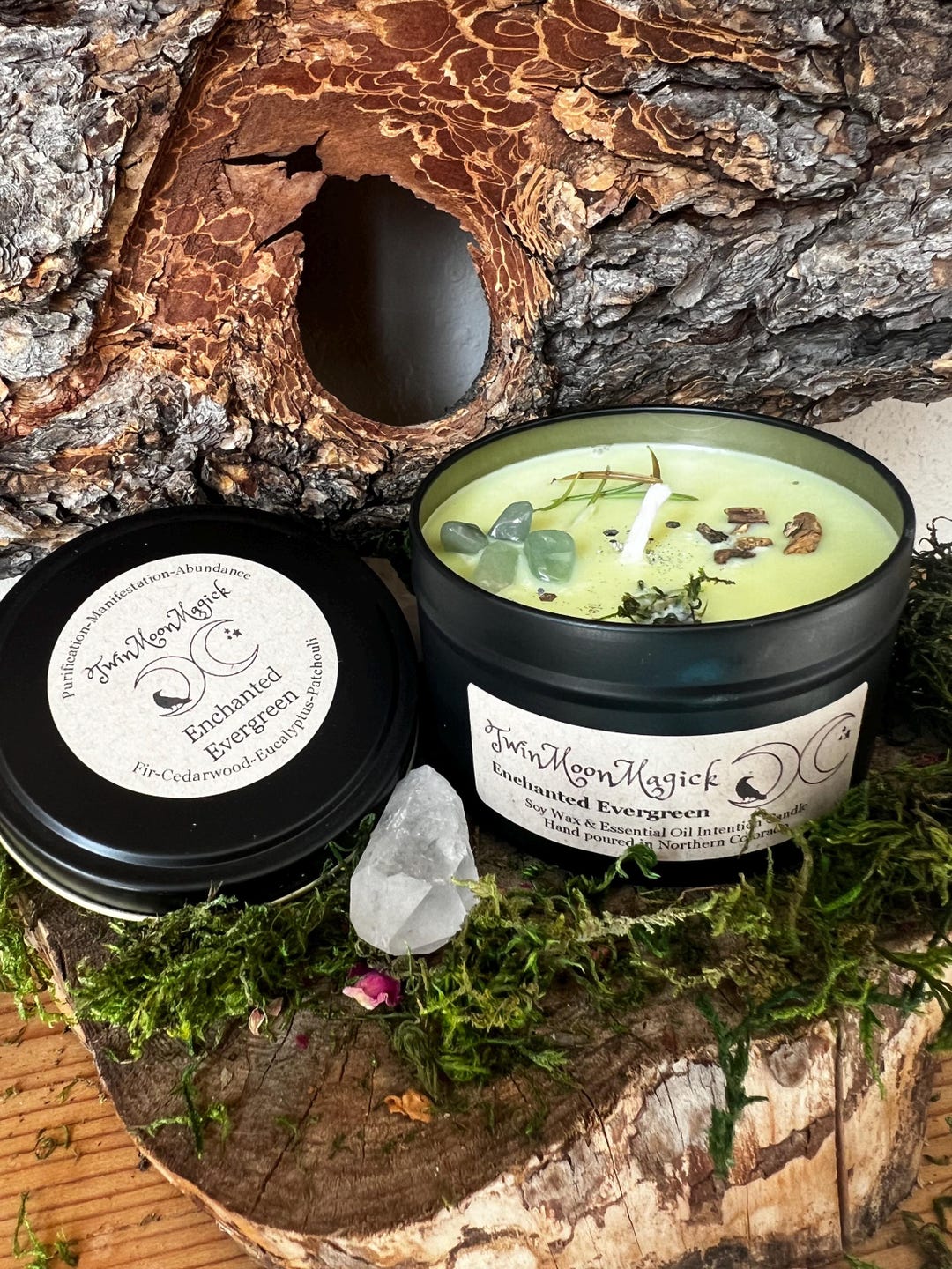 Enchanted Evergreen Grounding Intention Crystal Ritual Candle - Etsy