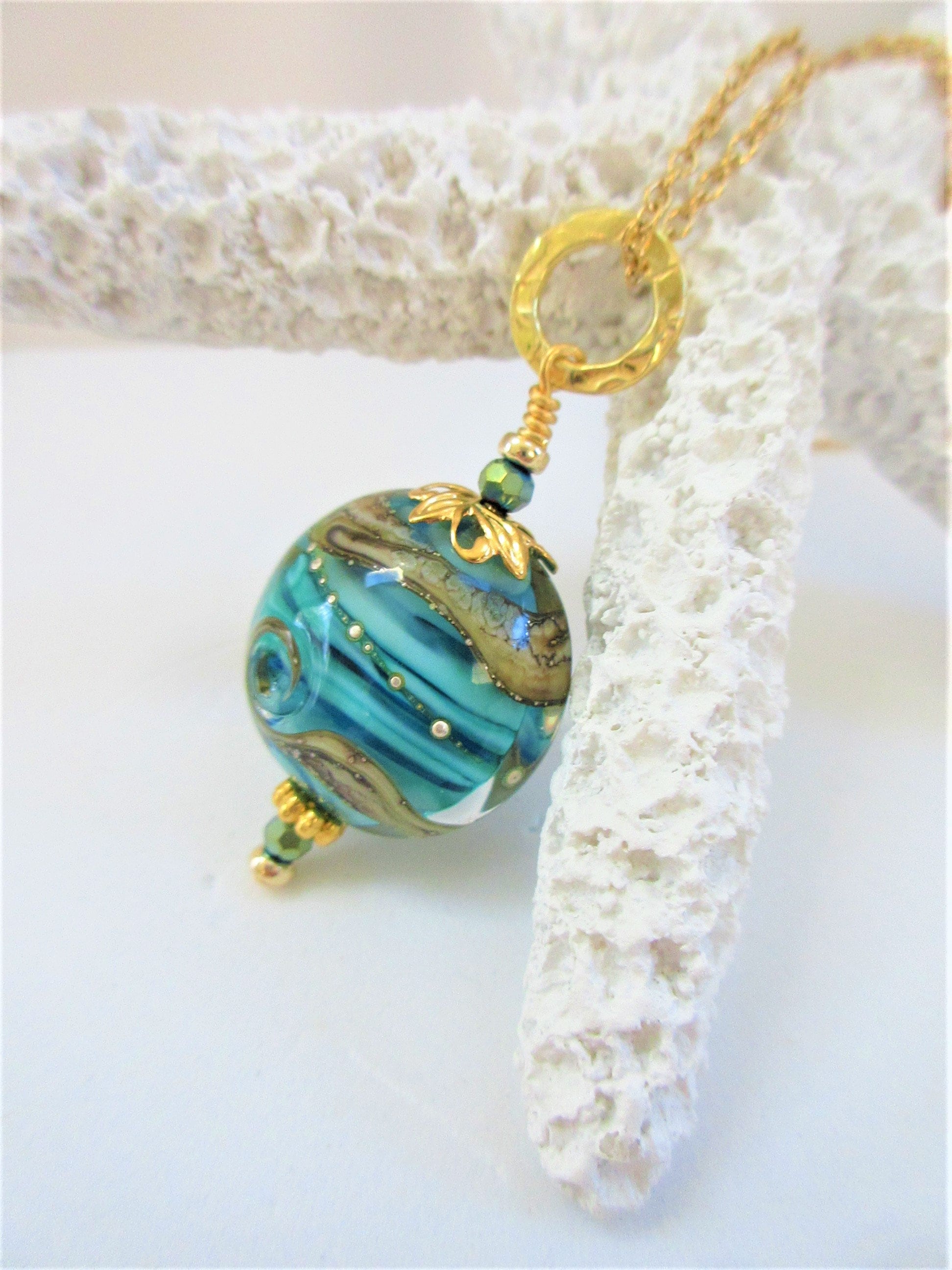 Beach Wave Pendant,aqua Swirl Lampwork Glass,ocean Blue Glass,beach ...