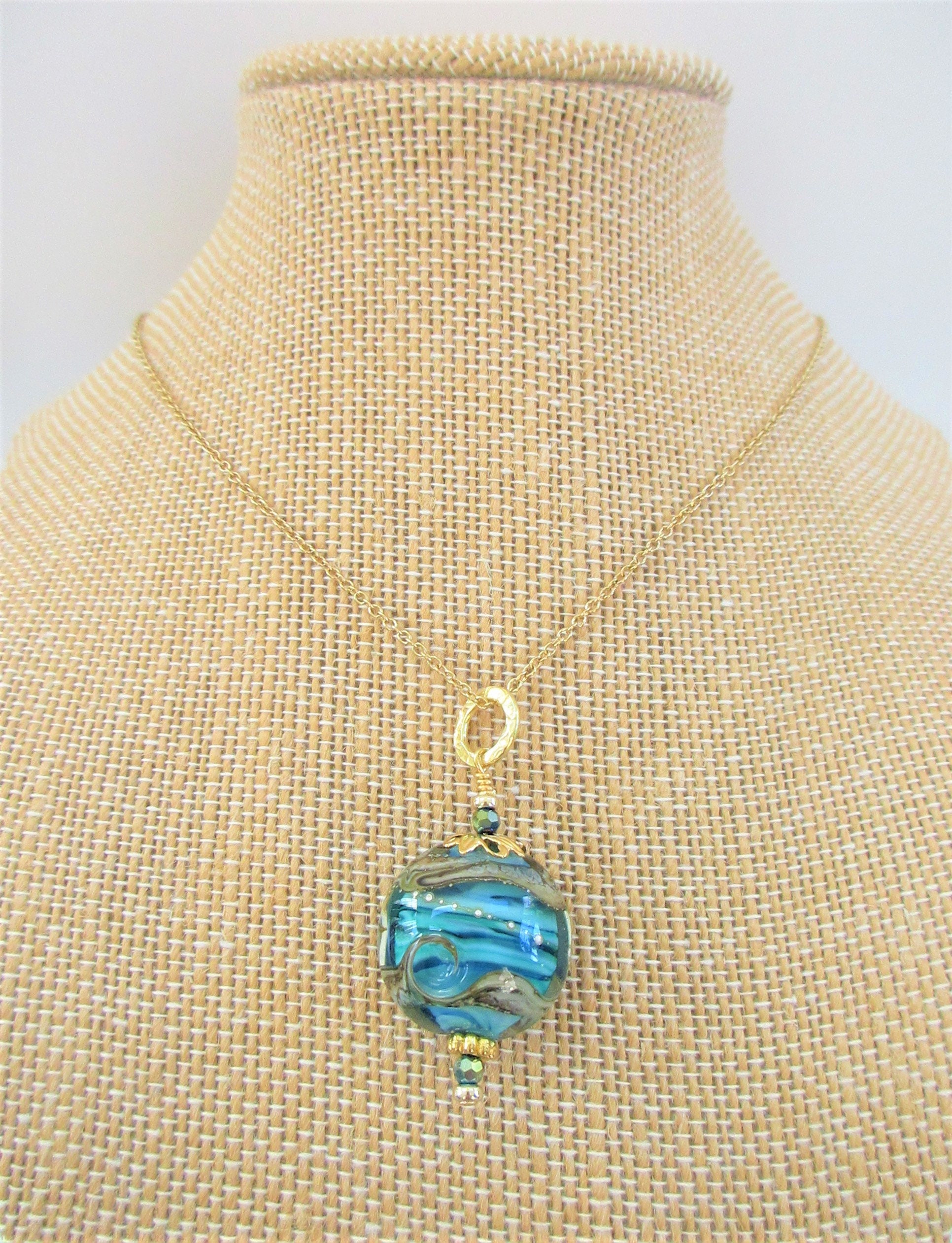 Beach Wave Pendant,aqua Swirl Lampwork Glass,ocean Blue Glass,beach ...