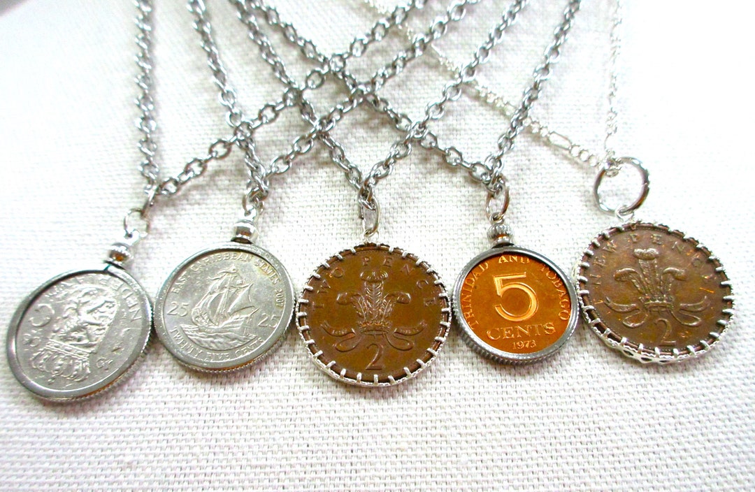 Vintage International Framed Coin Pendants, Silver Chain and Ring Clasp ...