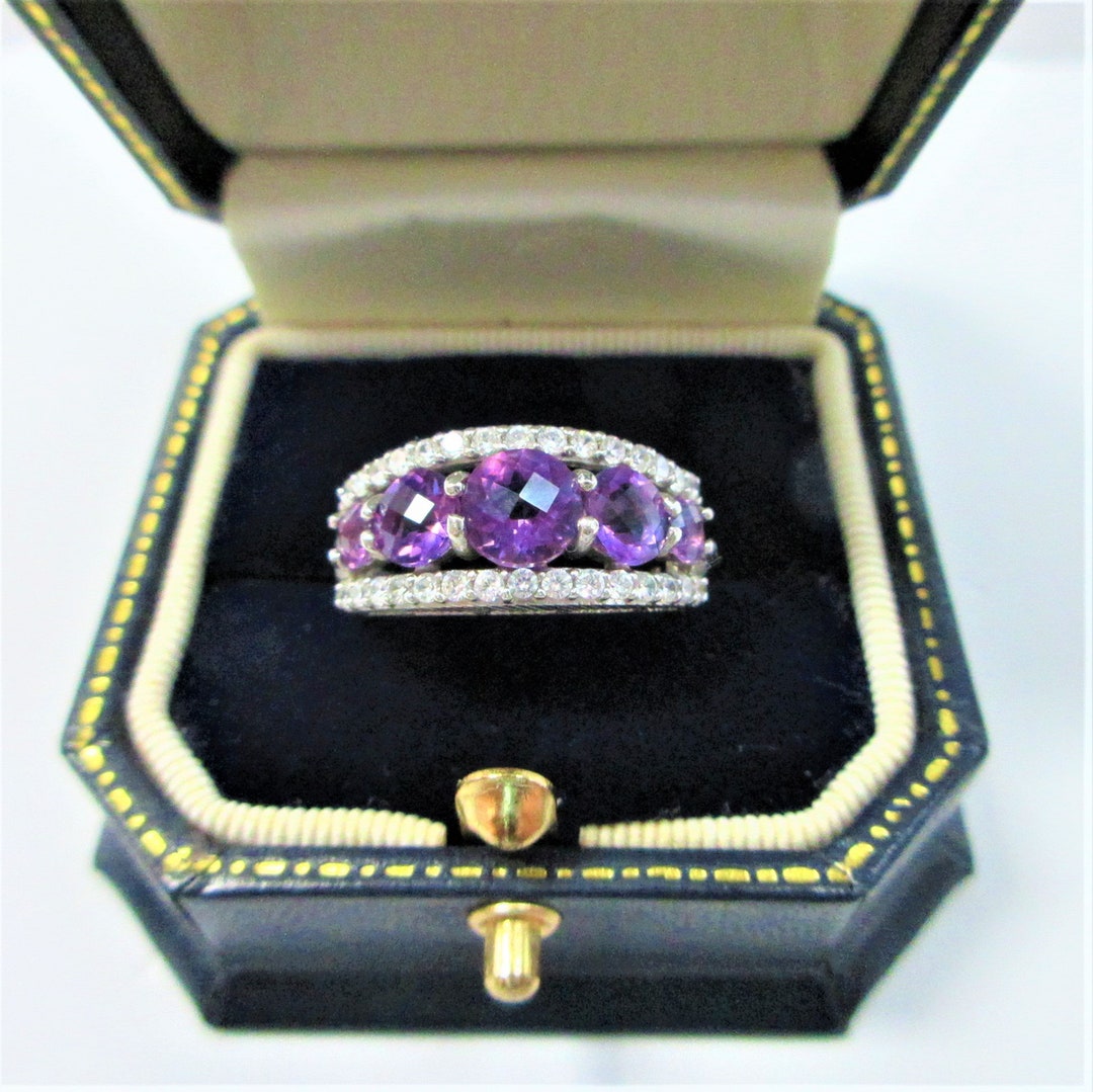 Judith Ripka Sterling 7 Gemstones Amethyst Ring,5+ Carats of Deep ...