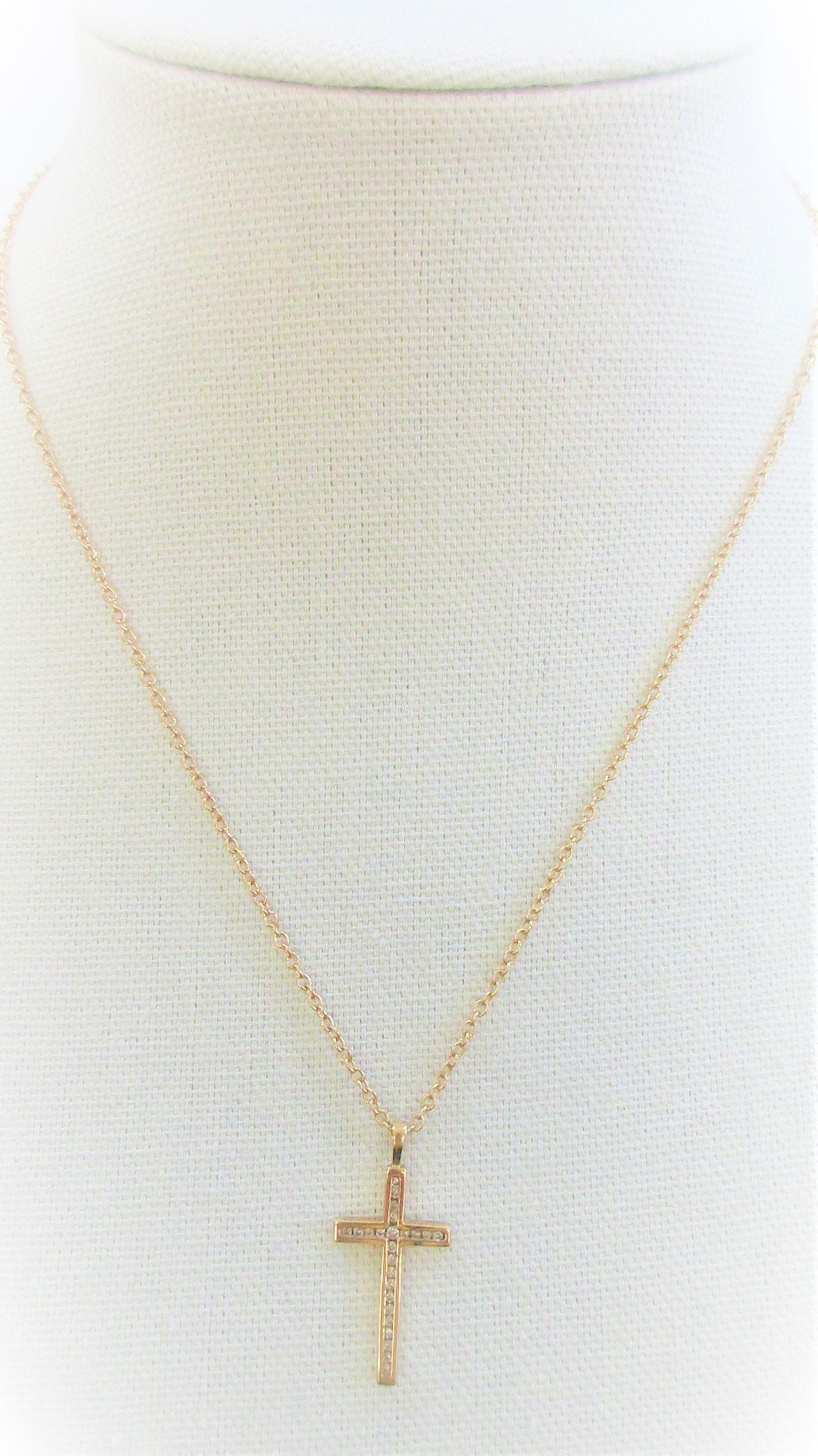 10K Gold Diamond Cross W 19 Inch Gold Chain,24 Diamonds Channel Set ...