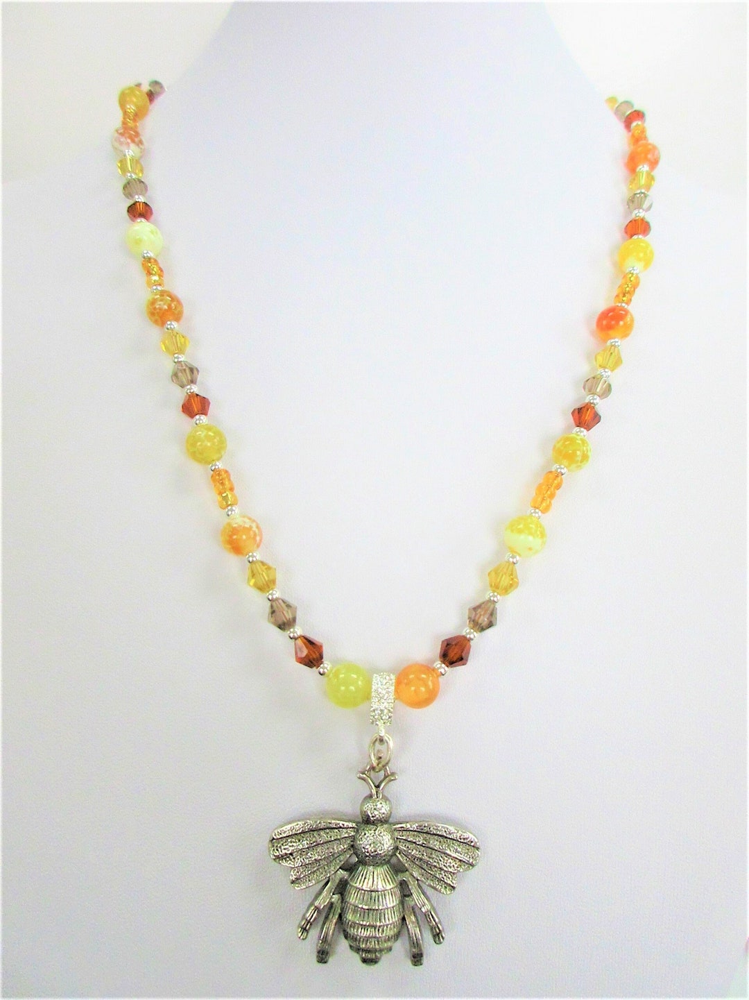 Bee Honey Comb Bead Necklace,golden Shades Agate,crystals,glass Beads,s ...